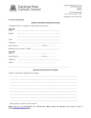 Fillable Online Private Confidential PARENT GOVERNOR NOMINATION FORM ...