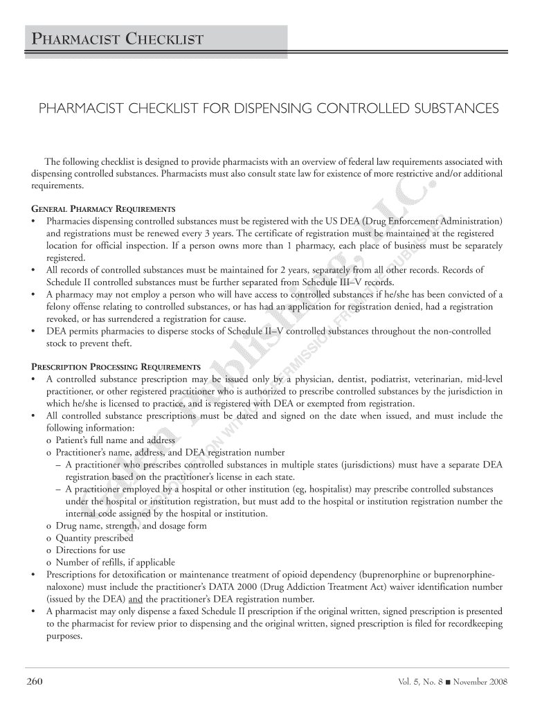 Fillable Online PHARMACIST CHECKLIST Fax Email Print - pdfFiller