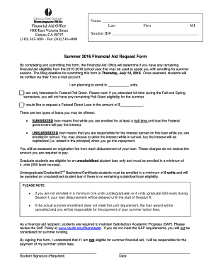Fillable Online Summer 2016 Financial Aid Request Form - csudhedu Fax ...
