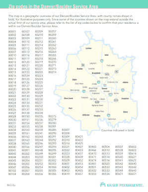 Fillable Online Zip codes in the Denver/Boulder Service Area Fax Email ...