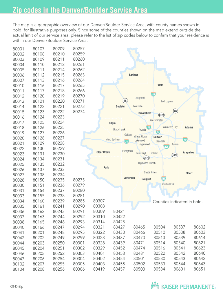 Fillable Online Zip codes in the Denver/Boulder Service Area Fax Email ...