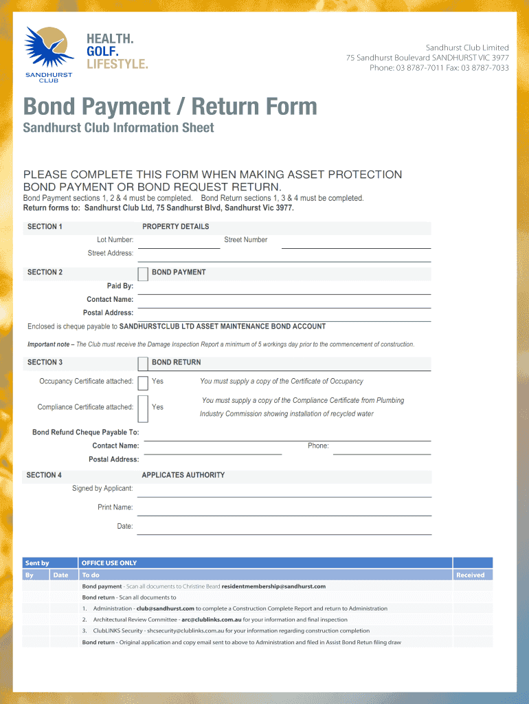 Fillable Online Bond Payment Return Form - Sandhurst Fax Email Print ...