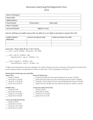Fillable Online Shaunavon Swimming Pool Registration Form 2014 Fax ...