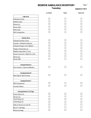Fillable Online bensenvillefpd RESERVE AMBULANCE INVENTORY Page 1 ...