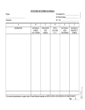 Fillable Online INVENTORY OF STORED MATERIALS Project For Estimate No ...