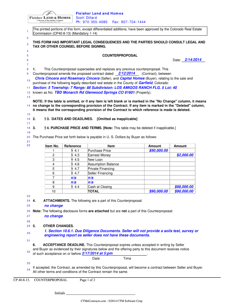 Fillable Online COUNTERPROPOSAL . http Fax Email Print - pdfFiller