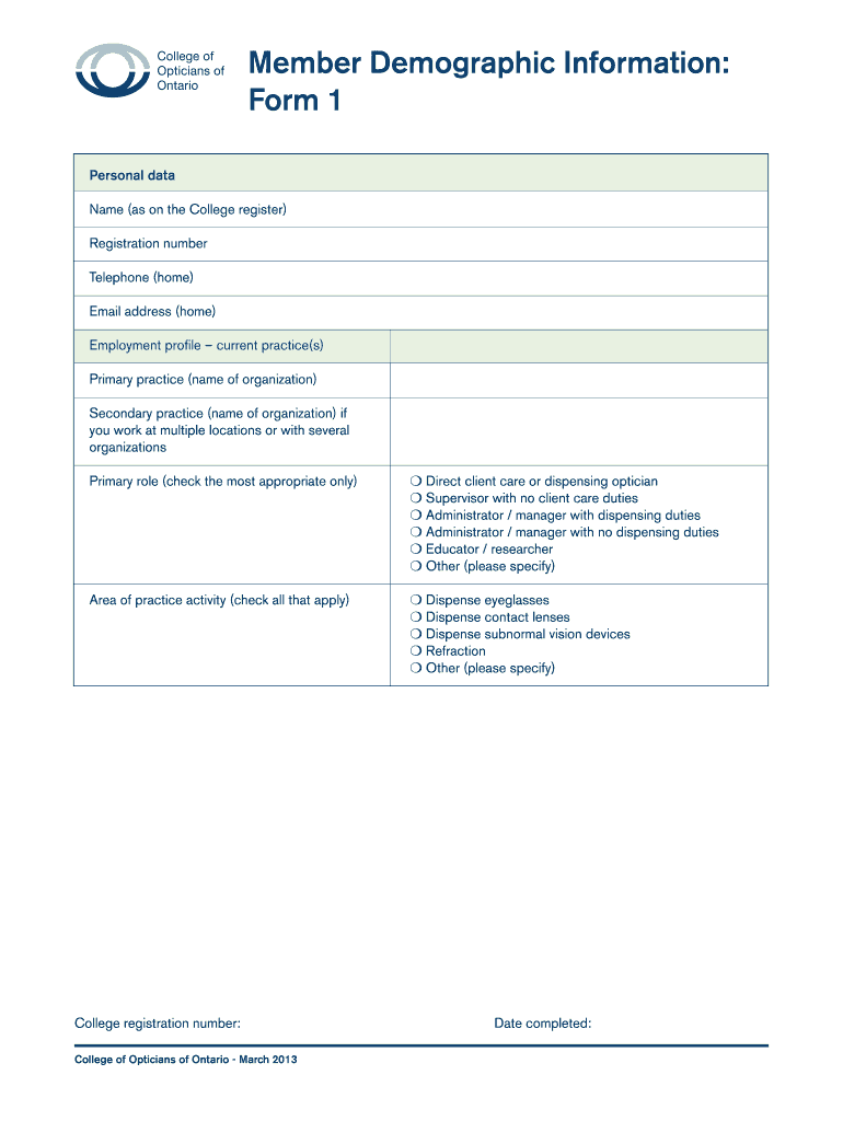 Fillable Online coptont Member Demographic Information Form 1 Fax Email ...