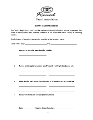 Fillable Online TENANT REGISTRATION FORM - D C Ranch Fax Email Print ...