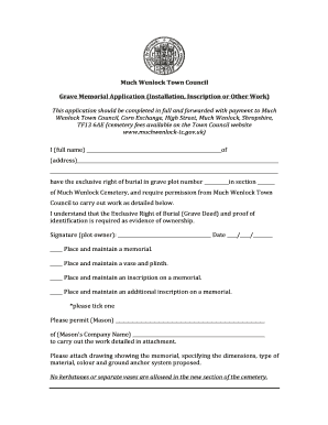 Fillable Online muchwenlock-tc gov Memorial Application Form 2012 - muchwenlock-tcgovuk ...