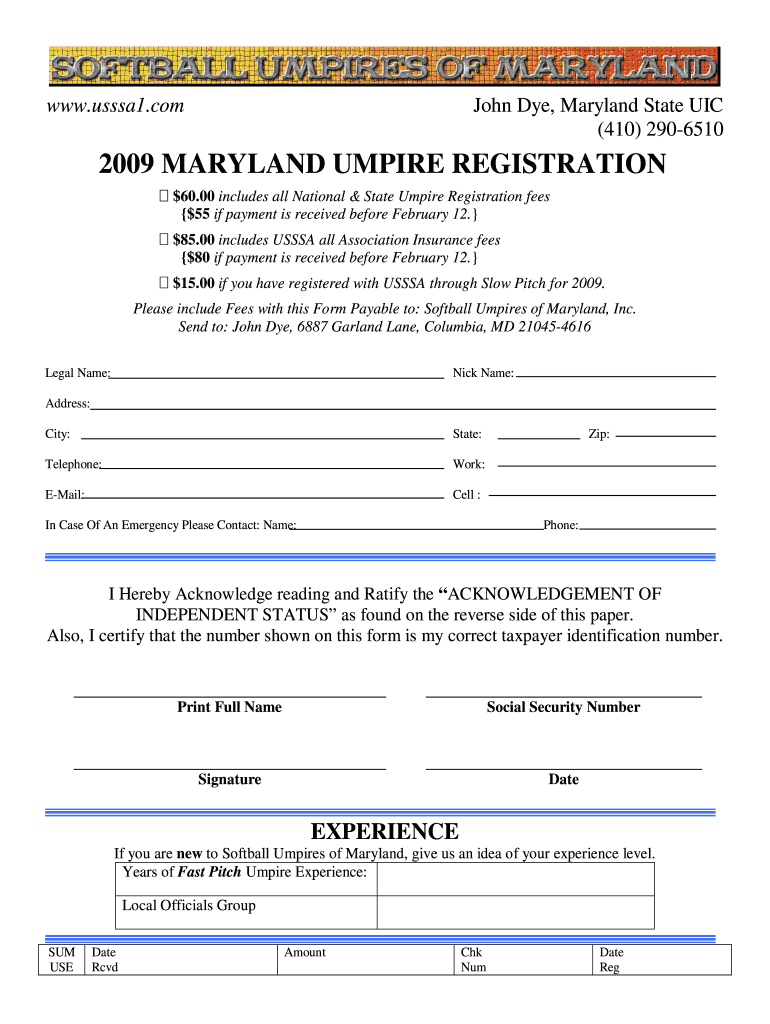 Fillable Online 2009 Umpire Registration - usssa1com Fax Email Print ...