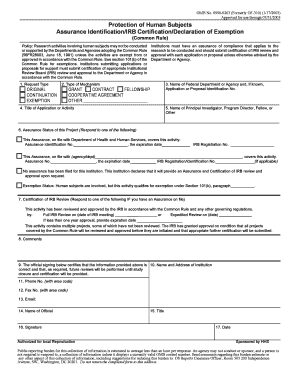 Fillable Online Protection of Human Subjects Assurance ...