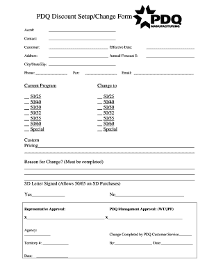 Fillable Online PDQ Discount SetupChange Form Fax Email Print - pdfFiller