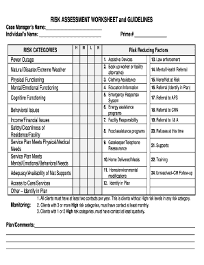 Fillable Online dhs state or Risk Assessment Worksheet and Guidelines ...