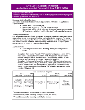 Fillable Online APPEL 2015 Application Checklist Fax Email Print ...