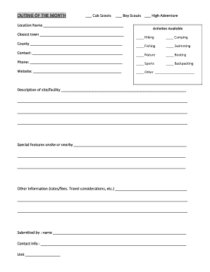 Fillable Online OUTING OF THE MONTH Boy Scouts High Adventure Fax Email ...