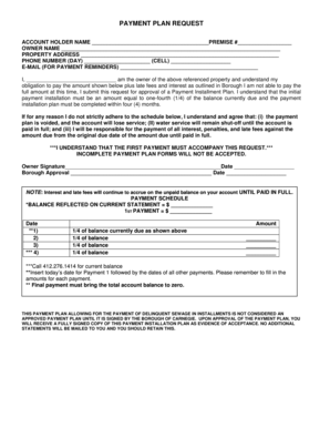 Fillable Online PAYMENT PLAN REQUEST - Carnegie Pennsylvania Fax Email Print - pdfFiller
