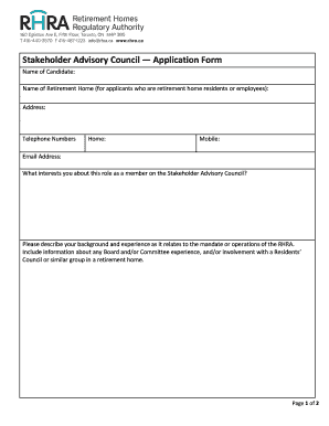Fillable Online Stakeholder Advisory Council Application Form - RHRA ...