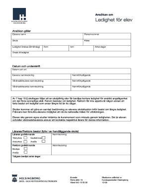 Fillable Online eservice helsingborg Anskan om ledighet fr elev ...