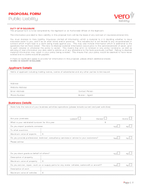 Fillable Online PROPOSAL FORM Public Liability - Vero Liability ...