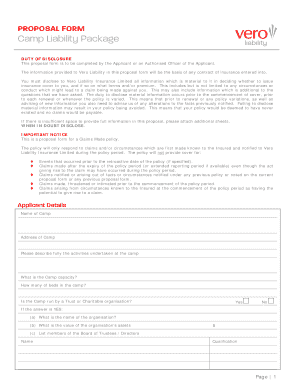Fillable Online PROPOSAL FORM Camp Liability Package Fax Email Print - pdfFiller