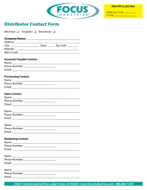 Fillable Online Distributor Contact Form landscape architectural hospitality Fax Email Print ...