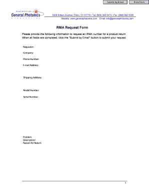 Fillable Online RMA Request Form - Welcome to General Photonics Fax ...