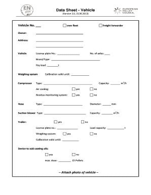Fillable Online Data Sheet - Vehicle Fax Email Print - pdfFiller