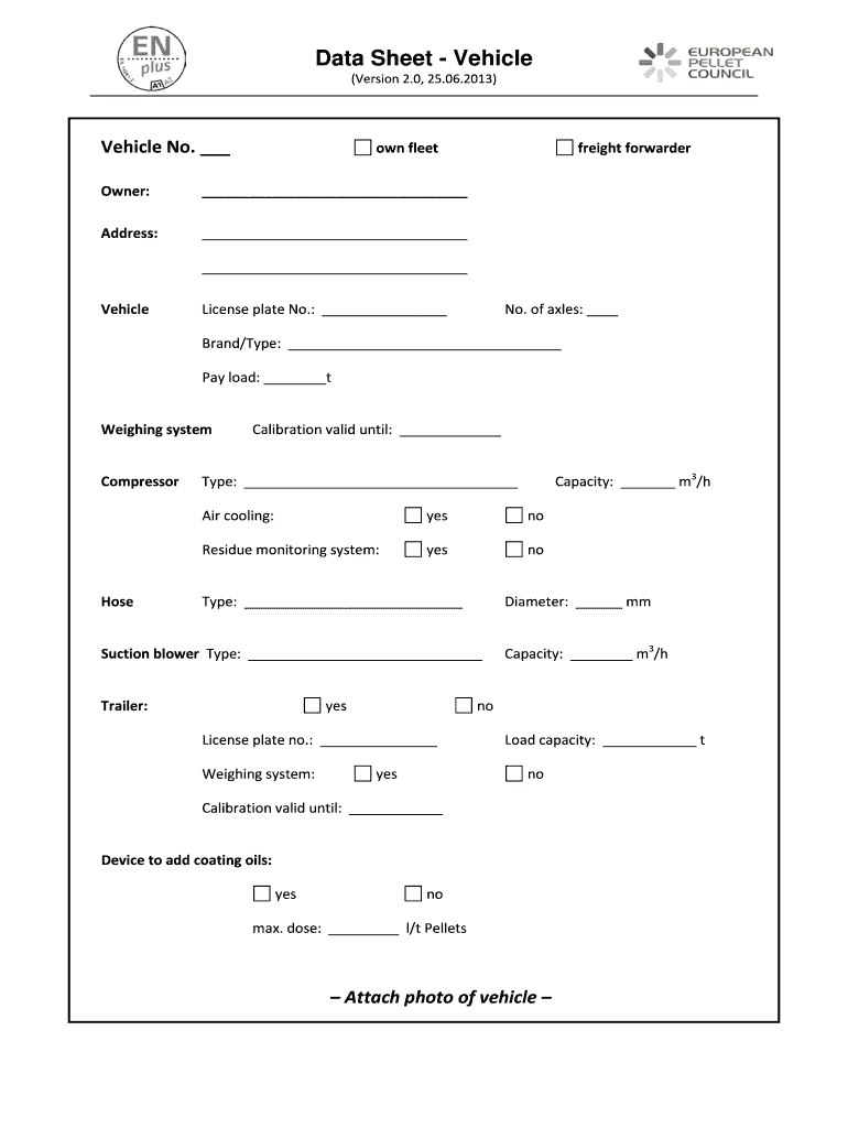 Fillable Online Data Sheet - Vehicle Fax Email Print - pdfFiller