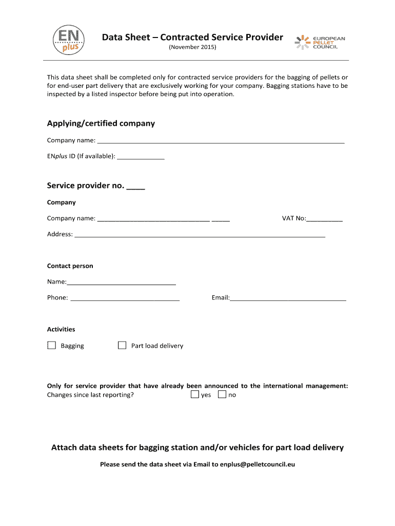 Fillable Online Data Sheet Contracted Service Provider Fax Email Print ...