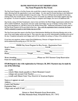 Fillable Online Day Scout Registration Form - Hawk Mountain Council Fax ...