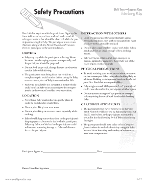 Fillable Online Safety Precautions Unit TwoLesson One Introducing Baby ...