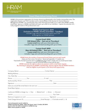 Fillable Online hram 2015 Email Blast Form - HRAM - hram Fax Email ...