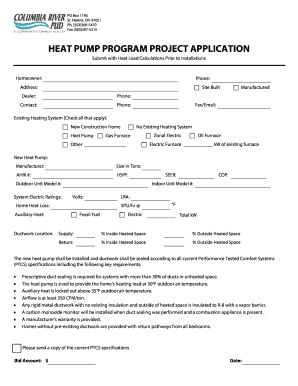 Fillable Online HEAT PUMP PROGRAM PROJECT APPLICATION - crpudnet Fax ...