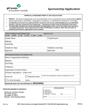 Fillable Online Sponsorship Application - Girl Scouts of Southern ...
