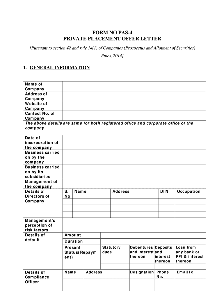 Fillable Online Bformb no pas-4 private placement offer letter - Cacharya Fax Email Print ...