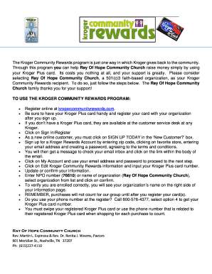 Fillable Online The Kroger Community Rewards program is just one way in ...
