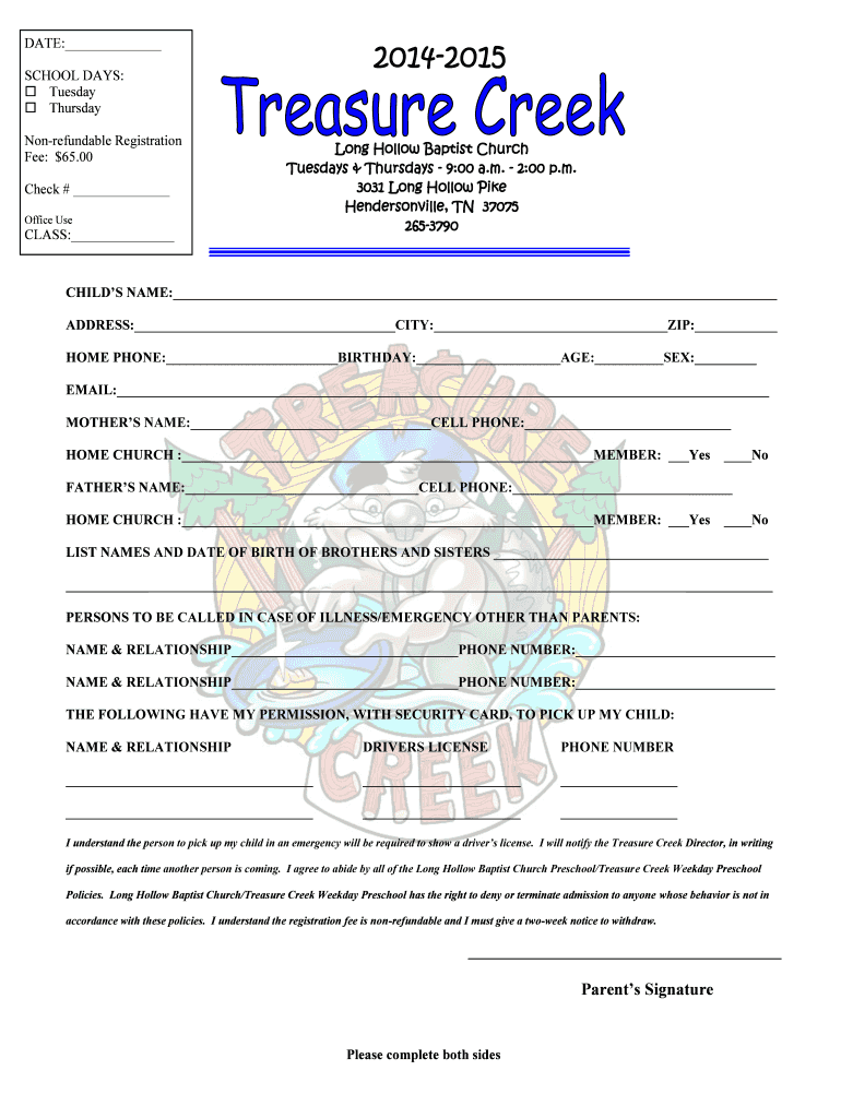 Fillable Online 2014-2015 - Long Hollow Baptist Church Fax Email Print ...