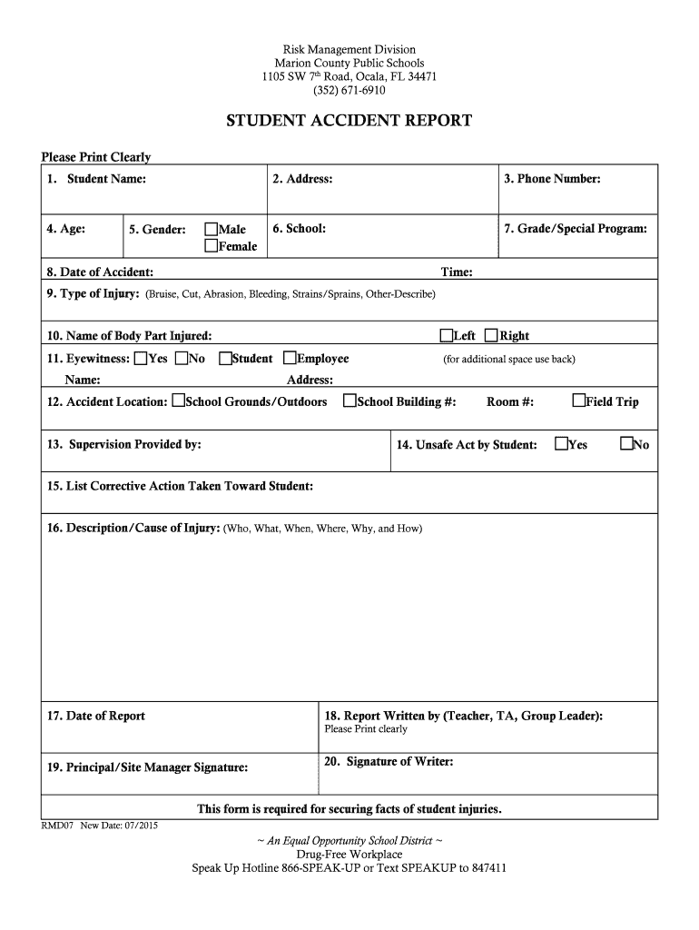 Fillable Online marion k12 fl Student accident report - Marion County Public Schools Fax Email ...