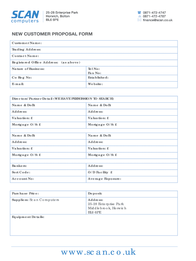 Fillable Online NEW CUSTOMER PROPOSAL FORM - Scan Fax Email Print ...