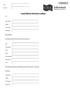 Fillable Online Lost Items Invoice Letter - Yellowhead Regional Library ...
