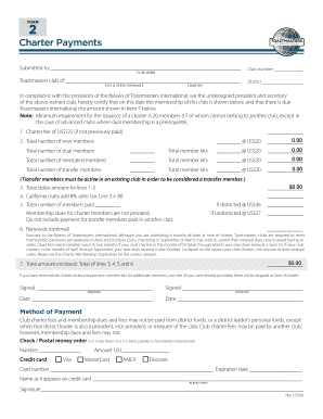 Fillable Online toastmasters Charter Payments - toastmastersorg Fax ...