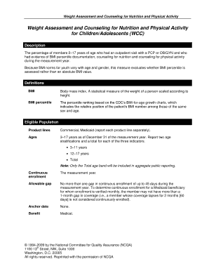 Fillable Online Weight Assessment and Counseling for Nutrition and ...