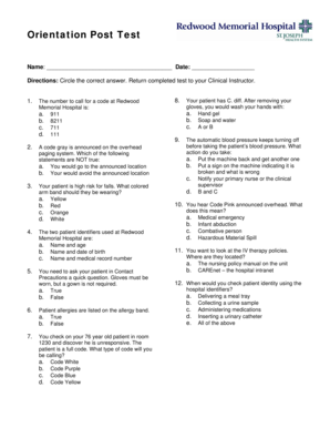 Fillable Online stjoehumboldt RMH Orientation Test - for Nursing ...