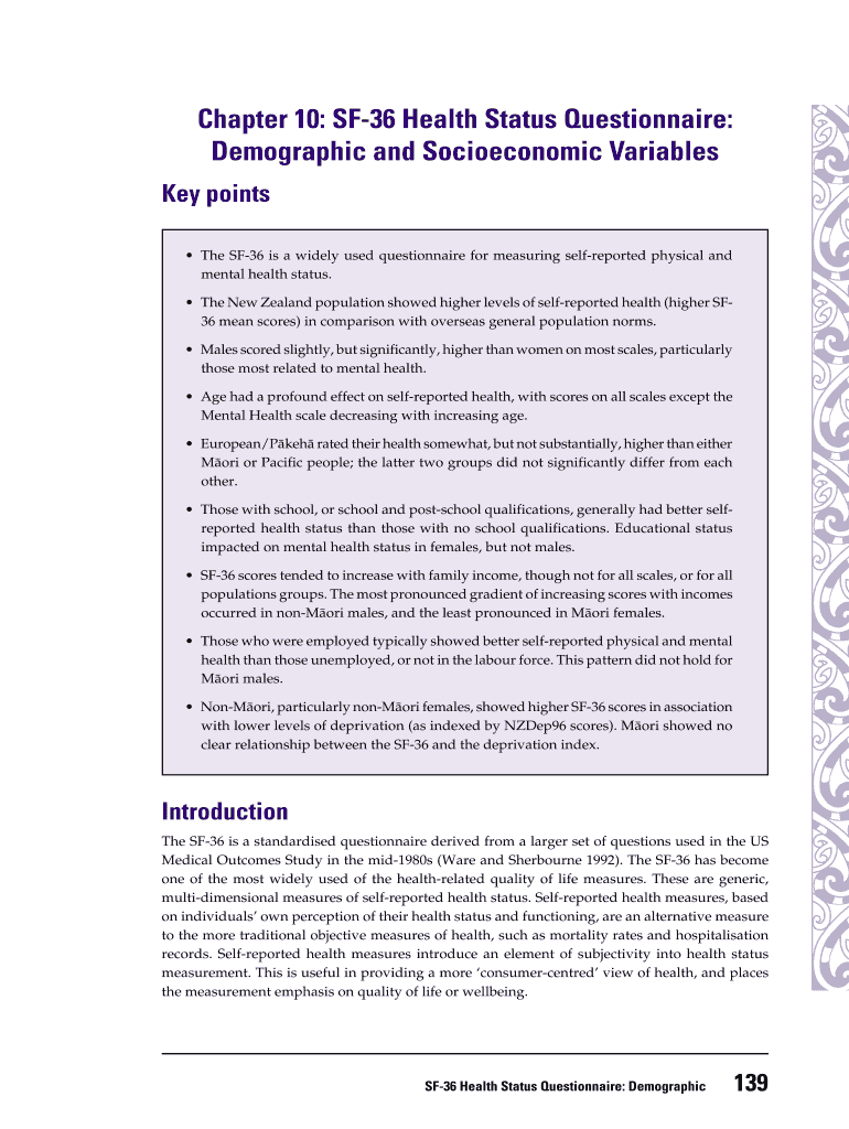 Fillable Online Chapter 10: SF-36 Health Status Questionnaire: Fax ...