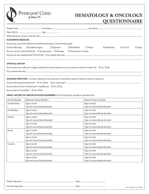 Fillable Online HEMATOLOGY amp ONCOLOGY QUESTIONNAIRE Fax Email Print ...