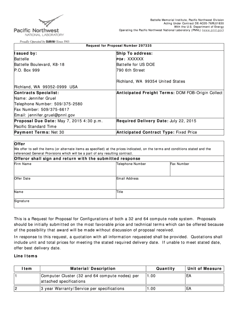 Fillable Online Battelle Memorial Institute, Pacific Northwest Division Acting Under Contract ...