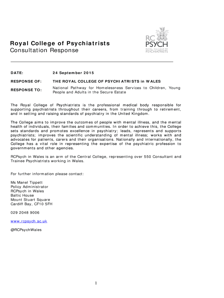 Fillable Online rcpsych ac RCPsych in Wales Response - Royal College of ...