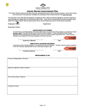 Fillable Online hr uncc Interim Review Improvement Plan - Human ...
