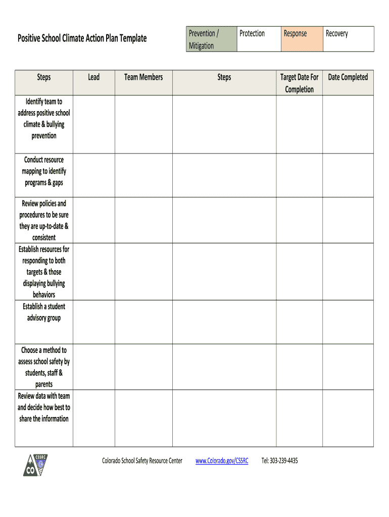 Fillable Online Positive School Climate Action Plan Template Fax Email ...