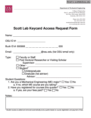 Fillable Online Scott Lab Keycard Access Request Form Fax Email Print ...